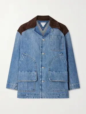 Bottega Veneta Intrecciato Leather-trimmed Denim Jacket - Blue