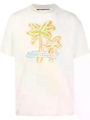 Palm Angels Logo-print Cotton T-shirt - Neutrals