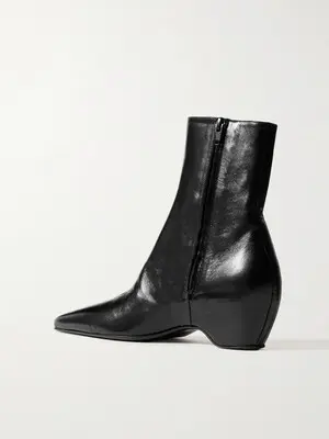 Khaite Sybil Glossed-leather Ankle Boots - Black