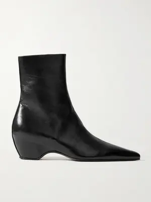 Khaite Sybil Glossed-leather Ankle Boots - Black