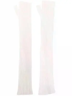 BARRIE Long Fingerless Cashmere Gloves - Neutrals