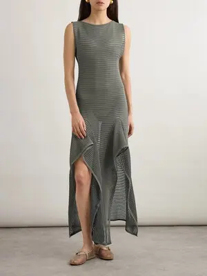 Alaïa Ruffled Open-knit Cotton-blend Midi Dress - Gray