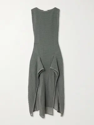 Alaïa Ruffled Open-knit Cotton-blend Midi Dress - Gray
