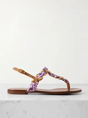 Dolce & Gabbana Leather-trimmed Printed Satin-twill Sandals - Purple