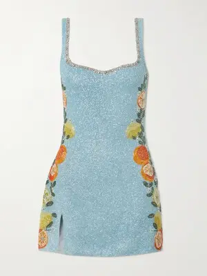 CLIO PEPPIATT Capri Crystal-embellished Beaded Tulle Mini Dress - Blue