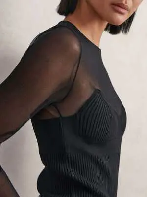 REISS Margot Mesh Knit Top