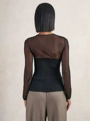 REISS Margot Mesh Knit Top