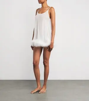 GILDA & PEARL Silk Feather-trim Sheer Diana Babydoll Nightdress - Ivory