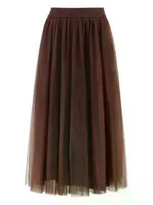 Fabiana Filippi Pleated Tulle Midi Skirt - Brown