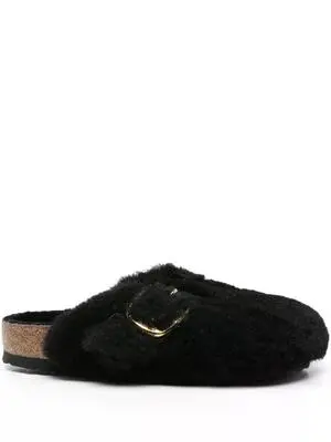BIRKENSTOCK Boston Shearling Buckle Mules - Black