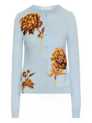 OSCAR DE LA RENTA Peony-Embroidered Wool Cardigan