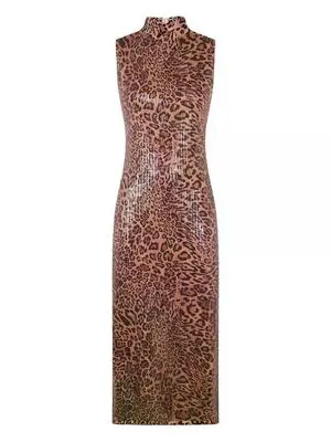 TWINSET Animal Print Sequin Embellished Midi Dress - Brown