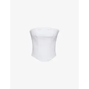 House Of Cb Livie Broderie-texture Cotton Corset Top - White