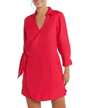 HERMOZA Isla Wrap Dress Cover Up - Red