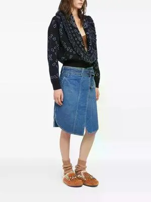 Alanui Bandana-jacquard Fringed Cardigan - Blue
