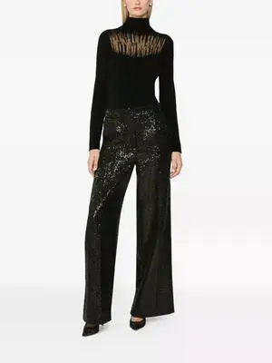 GENNY Ribbed-knit Sheer-panel Top