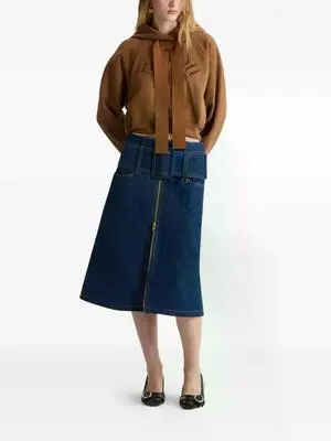 PATOU Zip-front Belted Denim Skirt