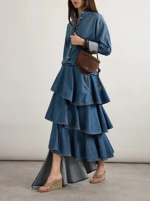 Alaïa Asymmetric Ruffled Tiered Denim Skirt - Blue