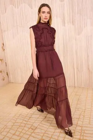Ulla Johnson Silk Smocked Gown - Mahogany