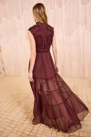 Ulla Johnson Silk Smocked Gown - Mahogany