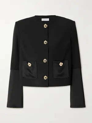 VIOLANTE NESSI Kelly Satin-paneled Wool-blend Crepe Jacket - Black