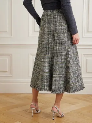 Erdem Frayed Tweed Midi Skirt