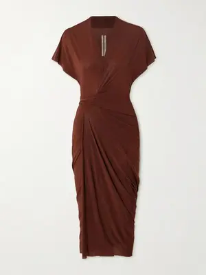 Rick Owens Asymmetric Gathered Wrap-effect Jersey Midi Dress