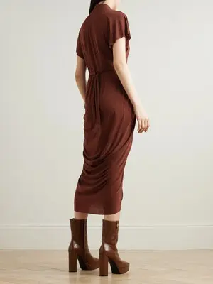 Rick Owens Asymmetric Gathered Wrap-effect Jersey Midi Dress