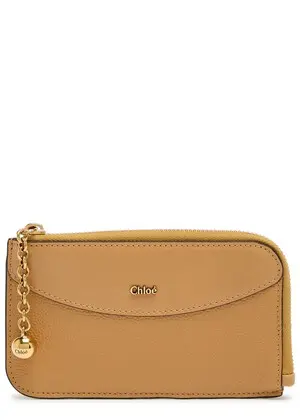 Chloé Charm-embellished Pebbled Leather Wallet - Beige