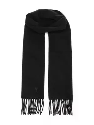 Ami Heart-logo Fringed Scarf - Black