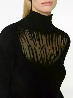 GENNY Ribbed Knit Sheer Panel Top
