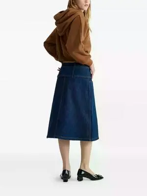 PATOU Belted A-line Denim Skirt - Blue