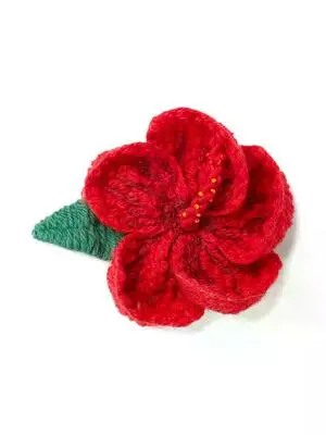 Alanui Hibiscus Embroidered Brooch - Red