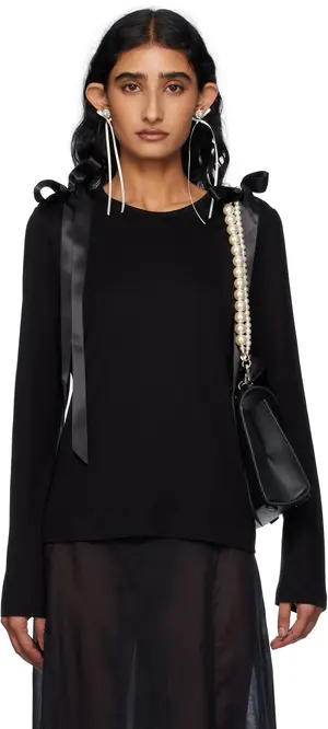 Simone Rocha Bow Ribbon Tail Long Sleeve T-Shirt - Black