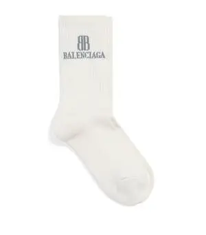 Balenciaga Cotton-blend Logo Socks - White