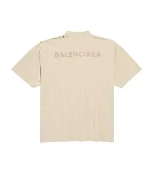 Balenciaga Cotton Distressed Logo T-shirt - Beige