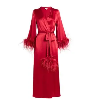 GILDA & PEARL Silk-ostrich Feather Long Robe - Red