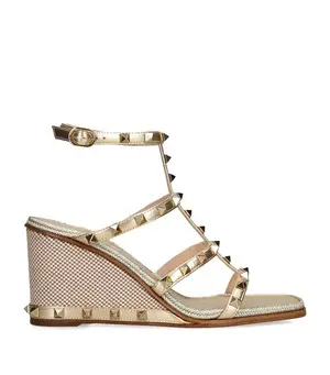 Valentino Garavani Leather Rockstud Espadrille Wedges 80