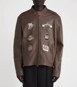 Amiri Leather Patch Racer Jacket - Brown