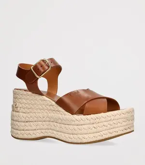 Chloé Leather Isla Wedge Espadrilles - Brown