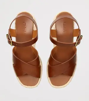 Chloé Leather Isla Wedge Espadrilles - Brown