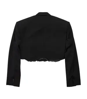 Balenciaga Cropped Blazer With Frayed Hemline - Black