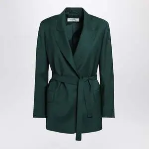 Max Mara Wool Canvas Jacket With Belt - Green