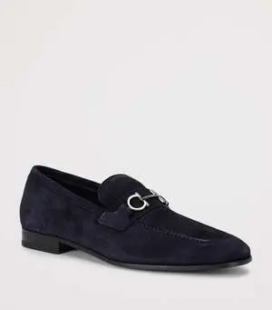 FERRAGAMO Balty Leather Loafers With Gancini Hardware - Navy