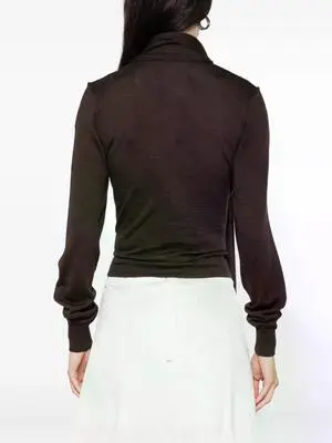 LEMAIRE Tie-neck Button-detail Top - Brown