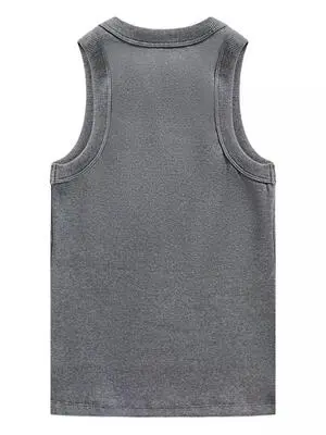 AREA Crystal-embellished Ribbed Tank Top - Grey