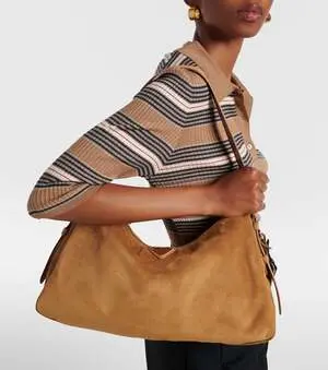 Prada Aimee Large Suede Shoulder Bag