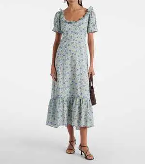 Rixo Sorana Floral Ruffled Cotton Midi Dress
