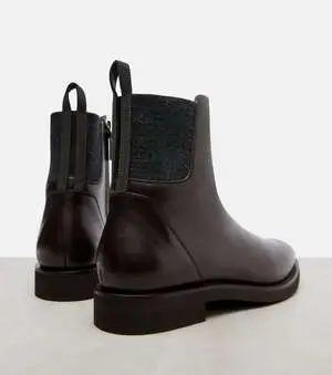 Brunello Cucinelli Chelsea Monili Leather Ankle Boots