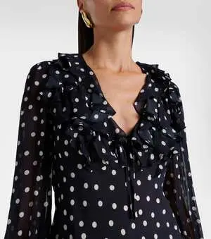 Rixo Lasca Polka-dot Silk Top - Blue